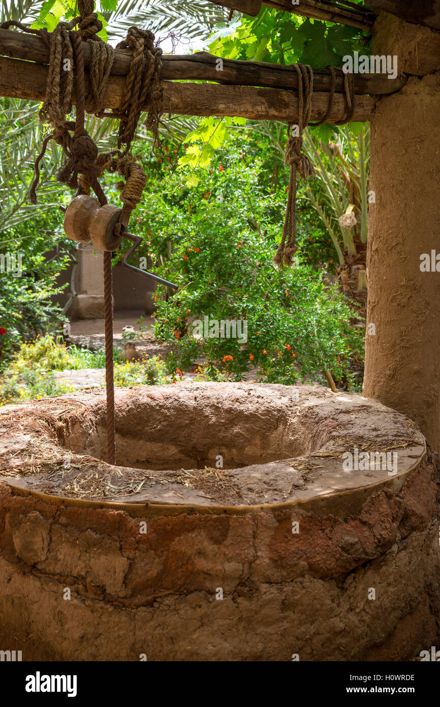 Kasbah Ameridhil, near Skoura, Morocco. Old Well inside the Central ...