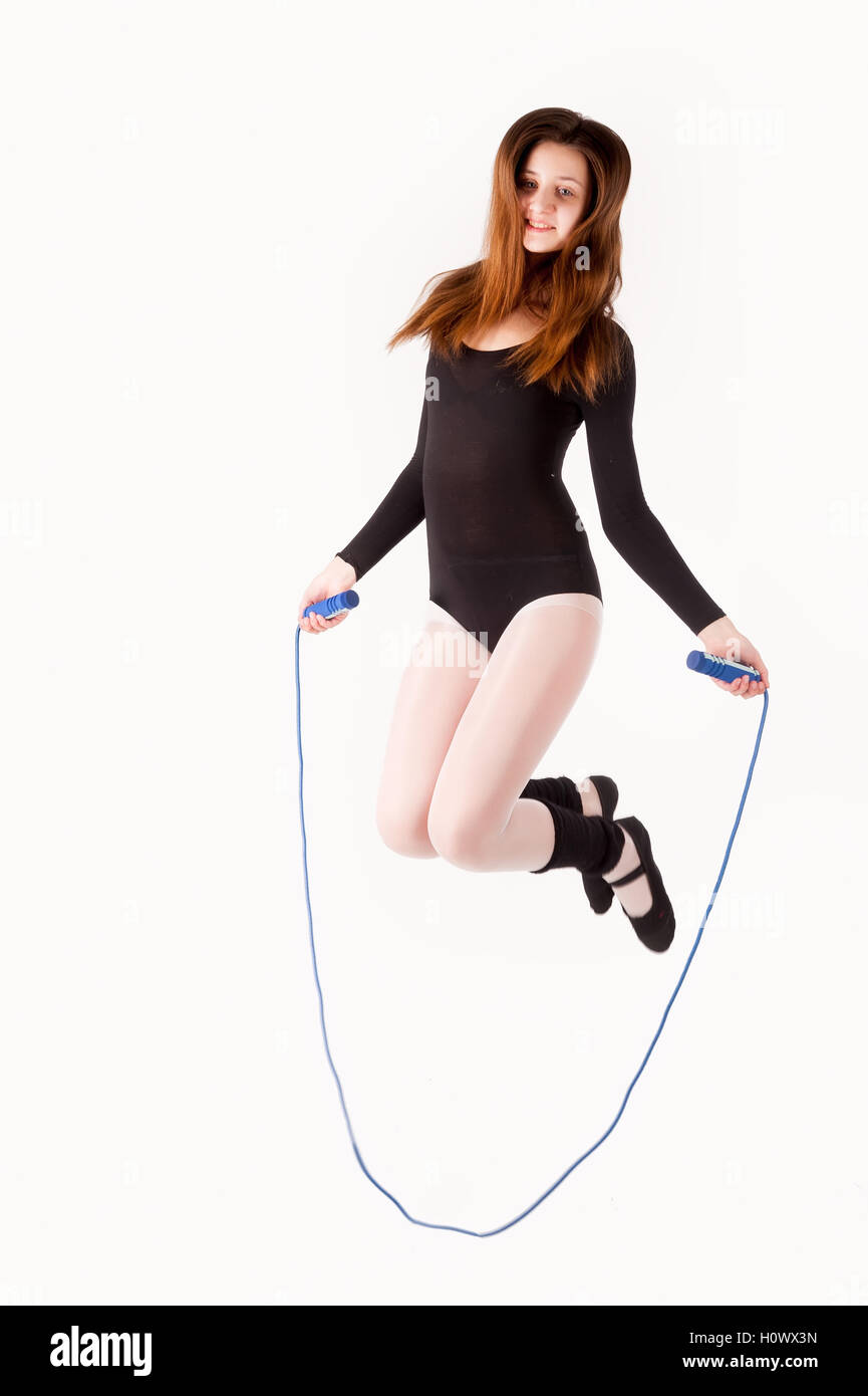 fitness woman with jumping rope Stock Photo - Alamy