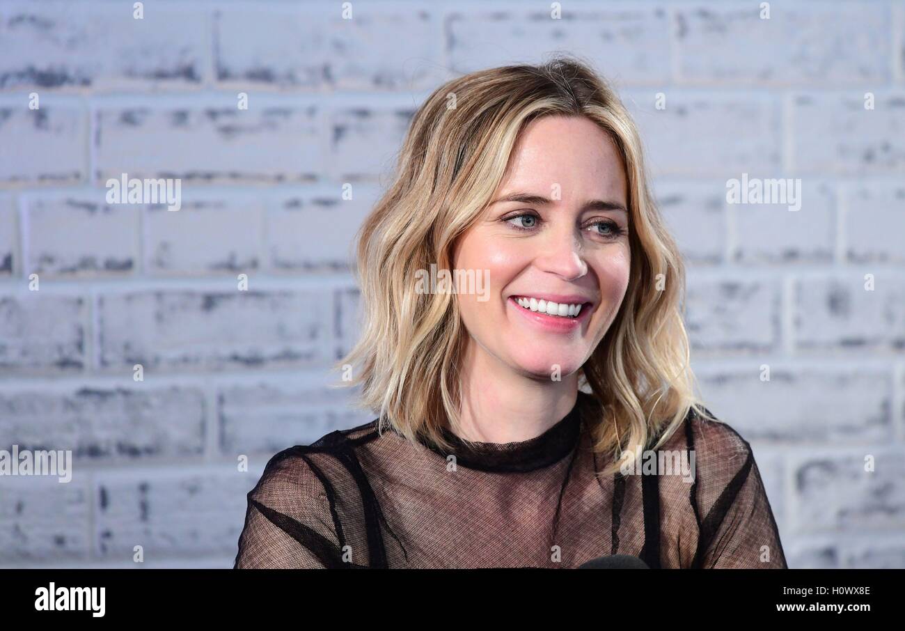 Emily Blunt speaking at an AOL BUILD series London event at AOL's ...