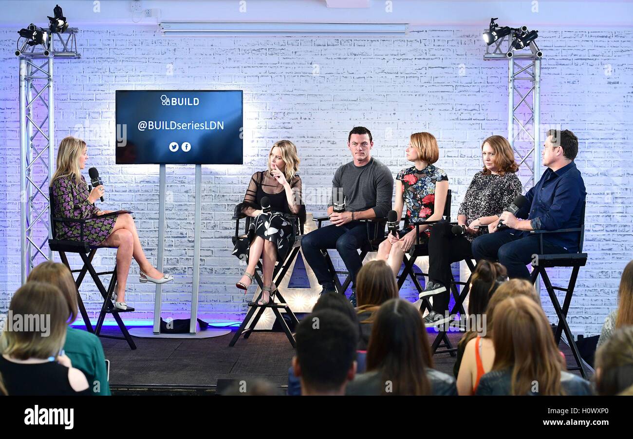 (left to right) Edith Bowman speaking to Emily Blunt, Luke Evans, Haley ...