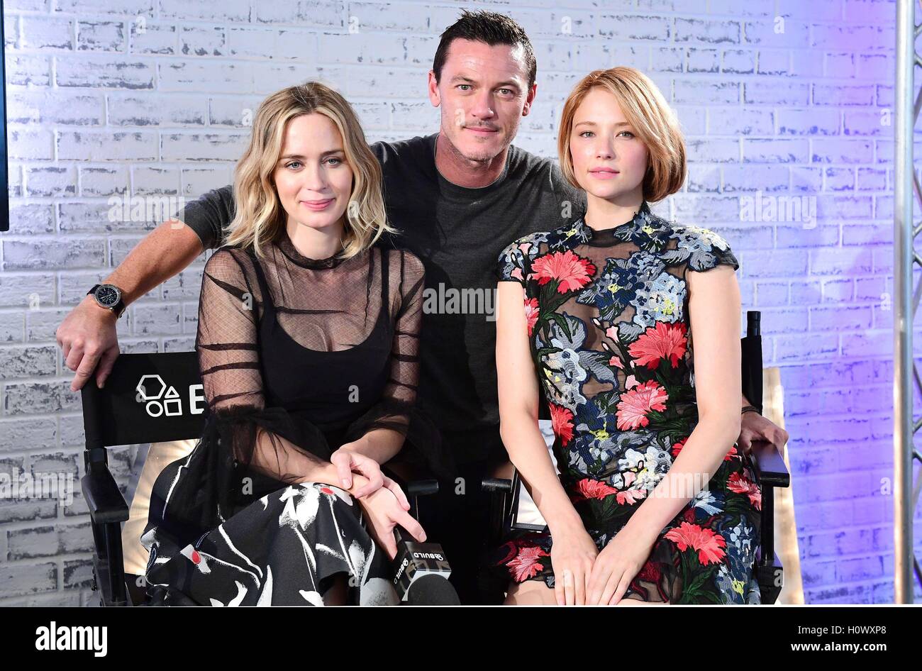 (left to right) Emily Blunt, Luke Evans and Haley Bennett at an AOL ...