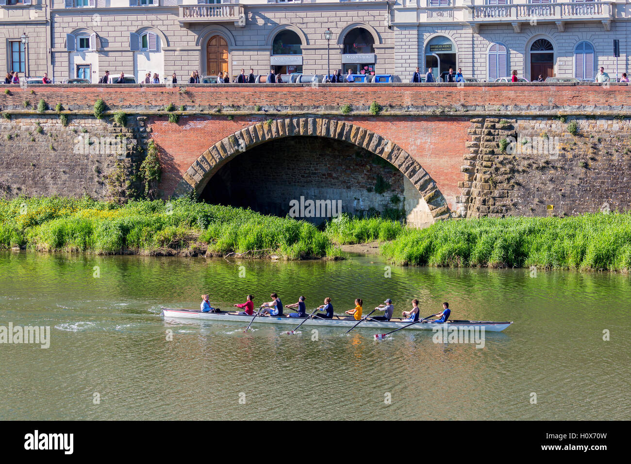 Sculling boat for eight people who rowing on the river Stock Photo - Alamy