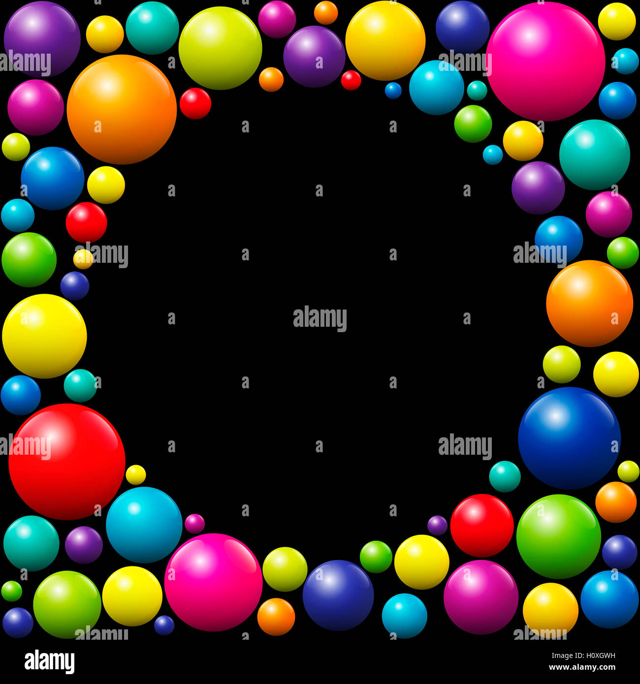 Colorful balls - black round frame in the middle Stock Photo - Alamy