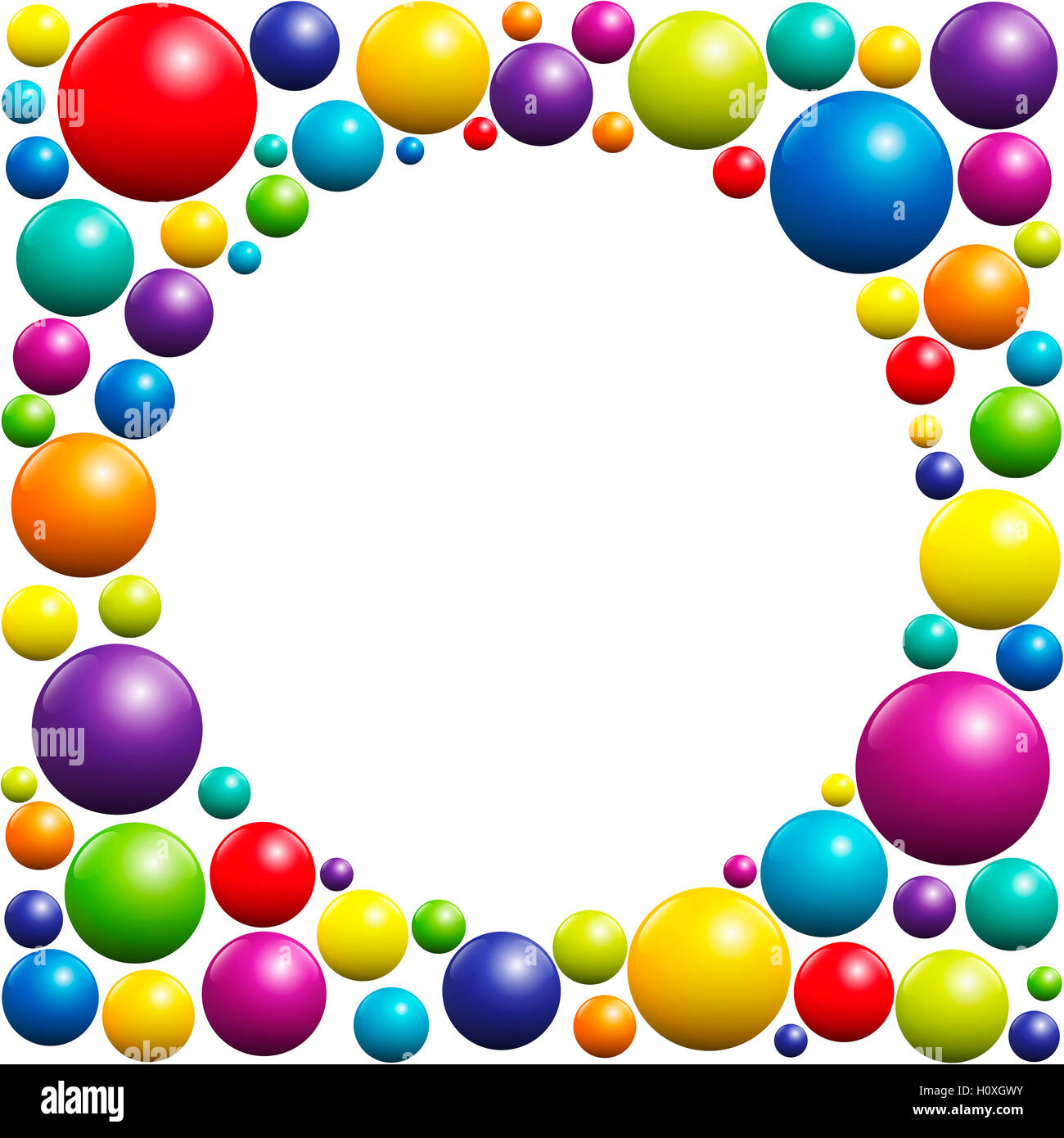 Colorful balls forming a circular frame with white center ...