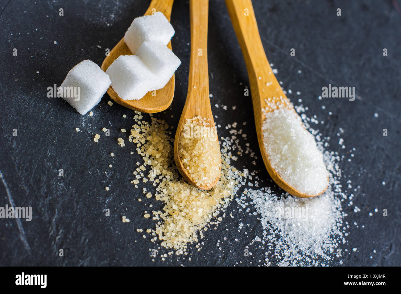 different types of sugar - brown, white and refined sugar Stock Photo ...