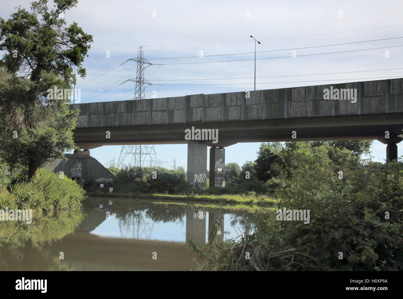 m25 motorway crossing the baisingstoke canal near woodham surrey Stock ...