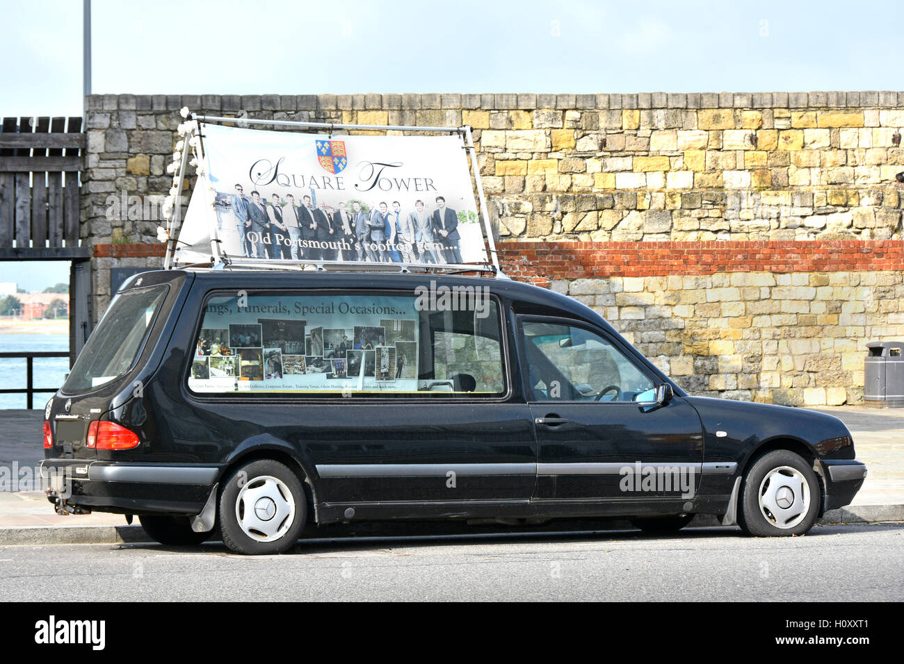 Portsmouth England UK Hearse with adverts to promote events that can be ...