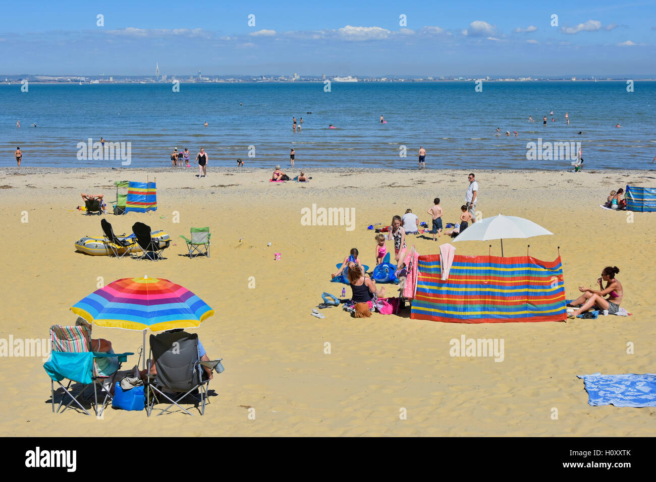 People seaside beach at Isle of Wight Ryde UK summer holiday sandy ...