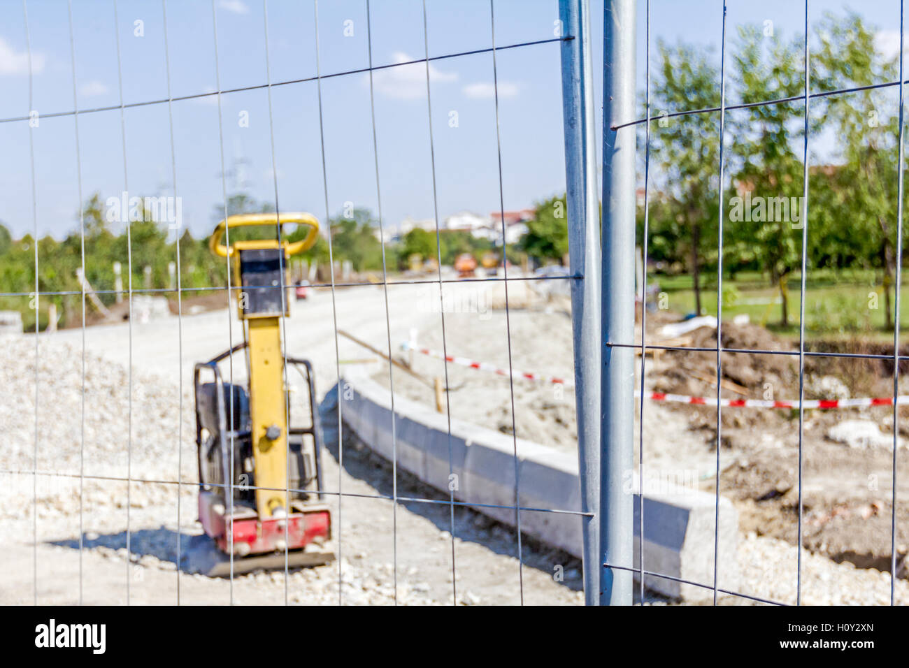 Mobile steel fence as a barrier. Restricted area, for the authorized ...