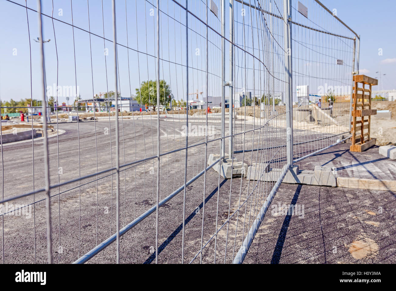 Mobile steel fence as a barrier. Restricted area, for the authorized ...