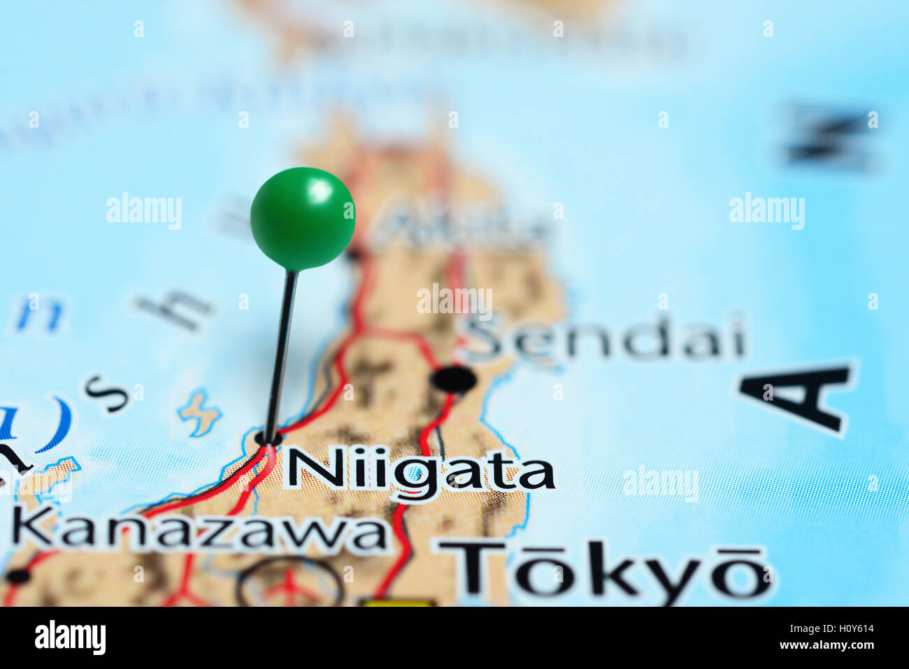 Niigata pinned on a map of Japan Stock Photo - Alamy