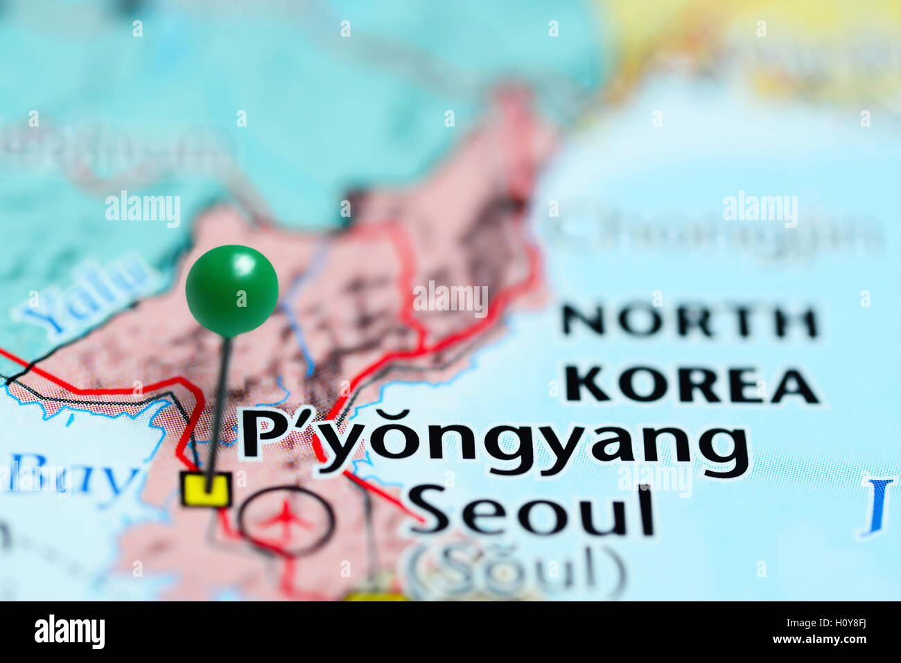 Pyongyang pinned on a map of North Korea Stock Photo - Alamy