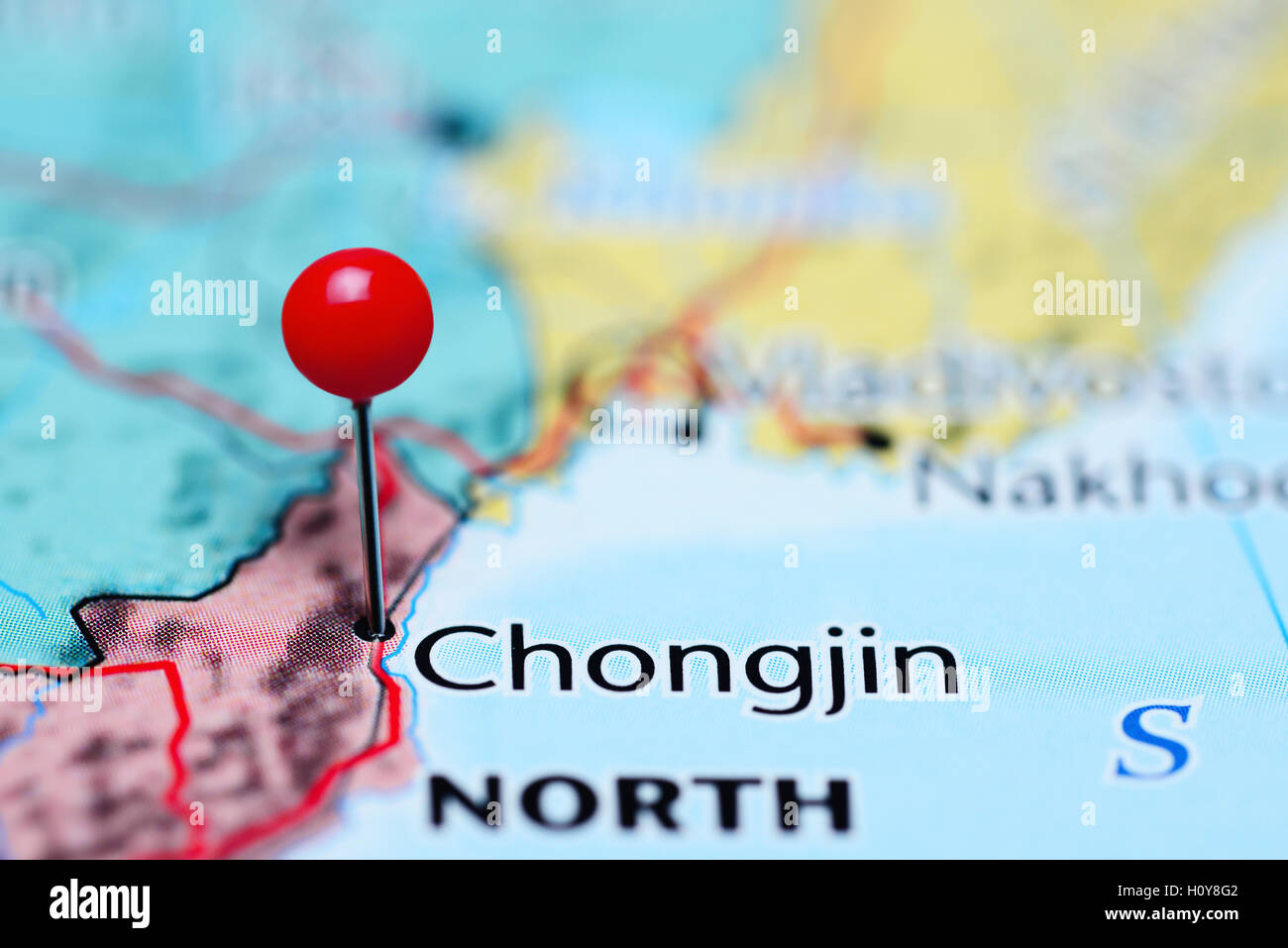 Chongjin pinned on a map of North Korea Stock Photo - Alamy