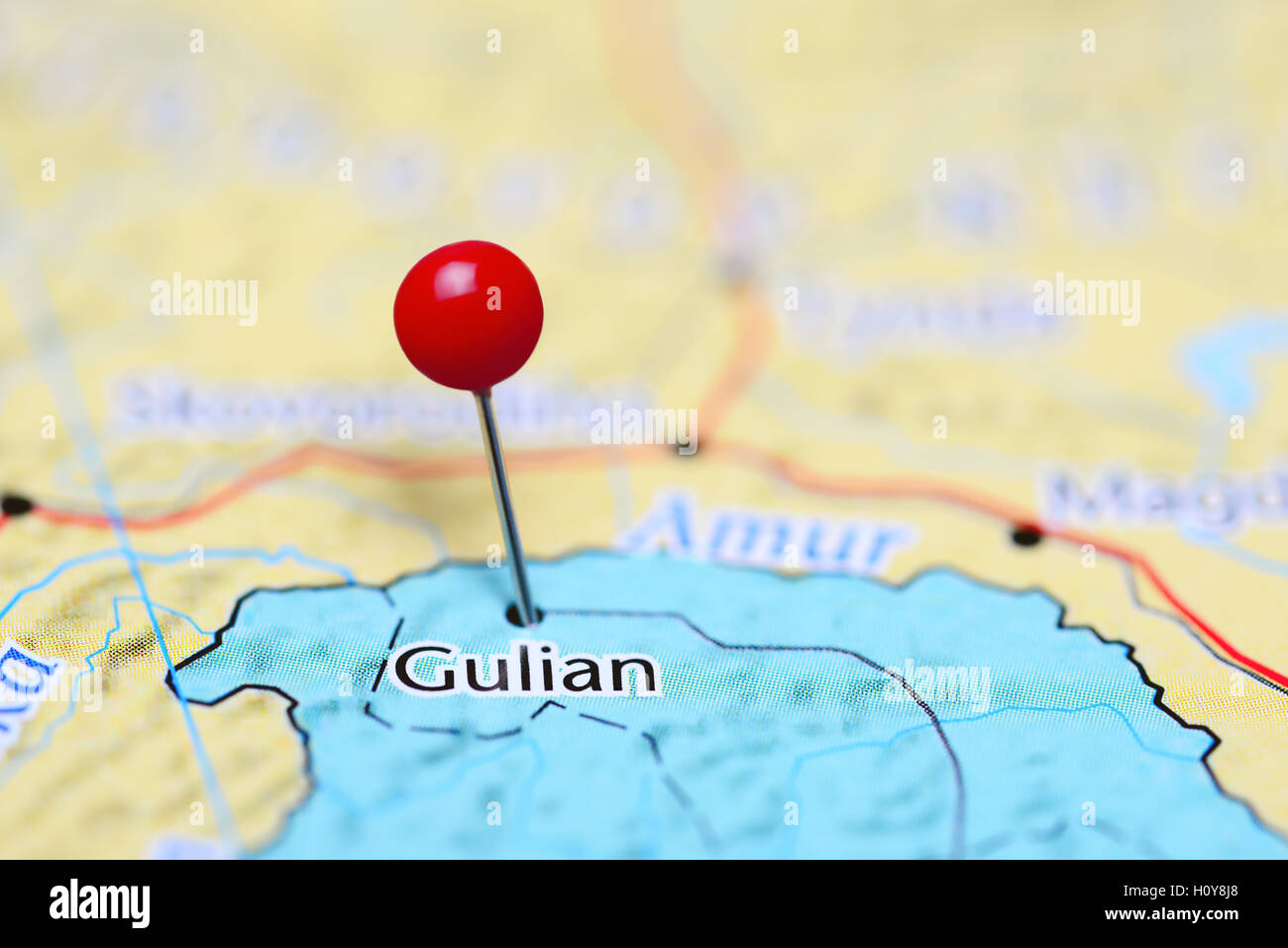 Gulian pinned on a map of China Stock Photo - Alamy