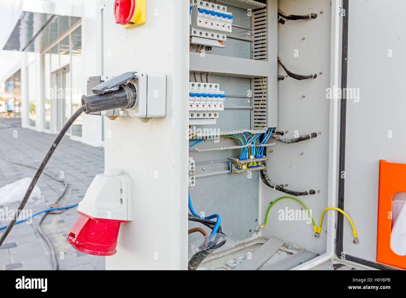Electrical cabinet with connectors is providing electrical energy to ...