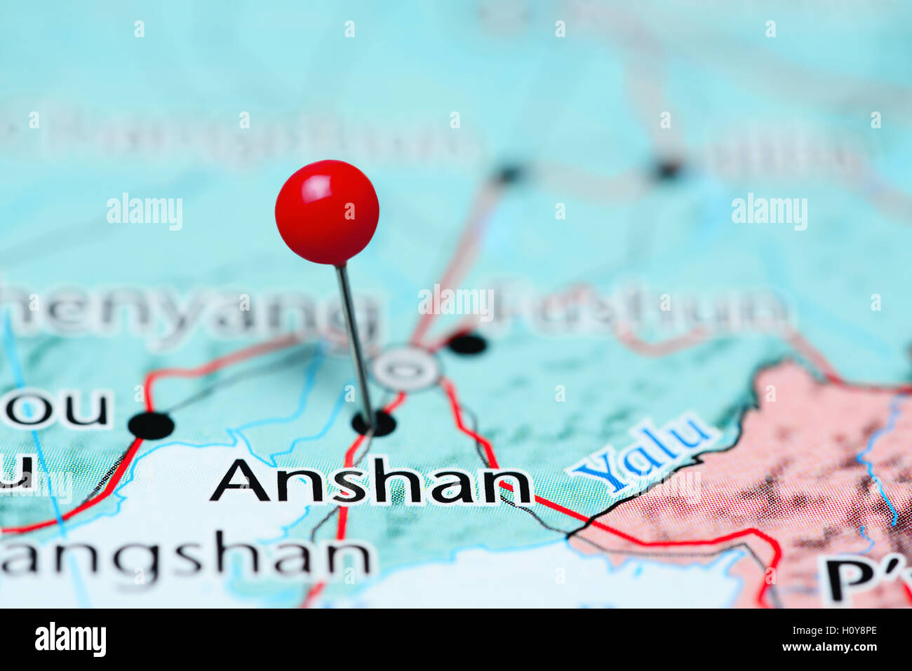 Anshan pinned on a map of China Stock Photo - Alamy