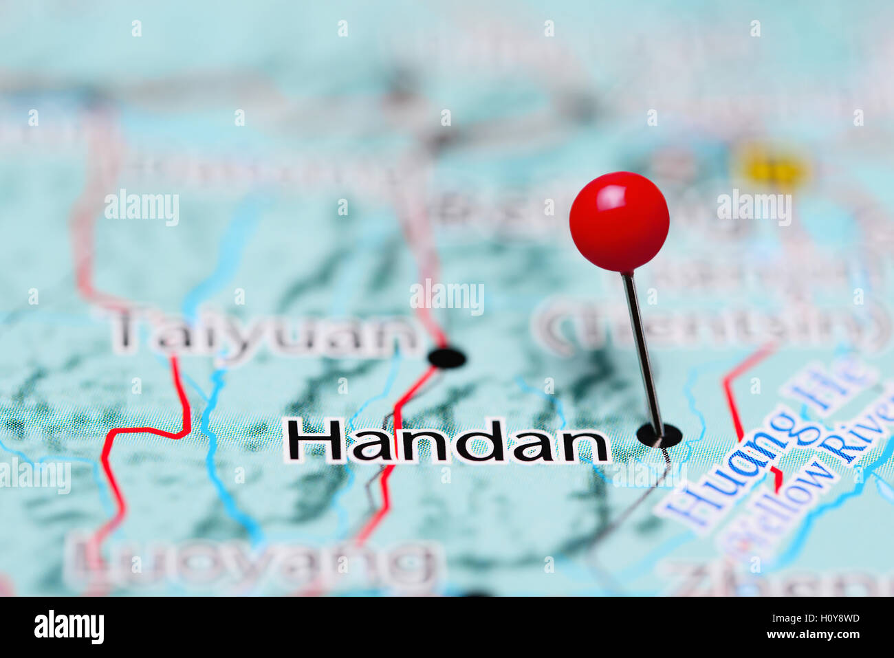 Handan pinned on a map of China Stock Photo - Alamy