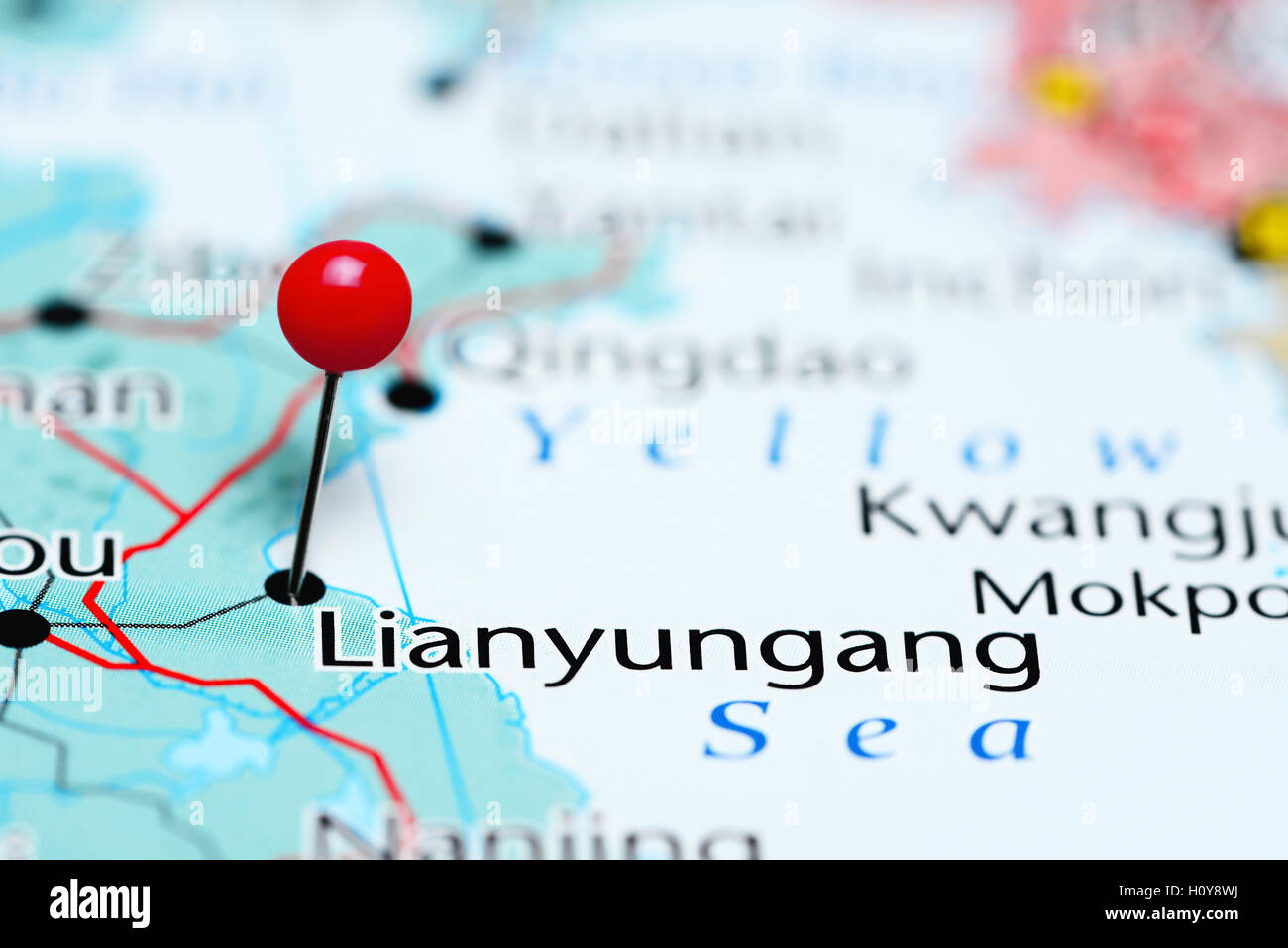 Lianyungang pinned on a map of China Stock Photo - Alamy