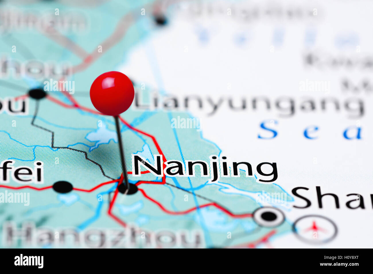 Nanjing pinned on a map of China Stock Photo - Alamy