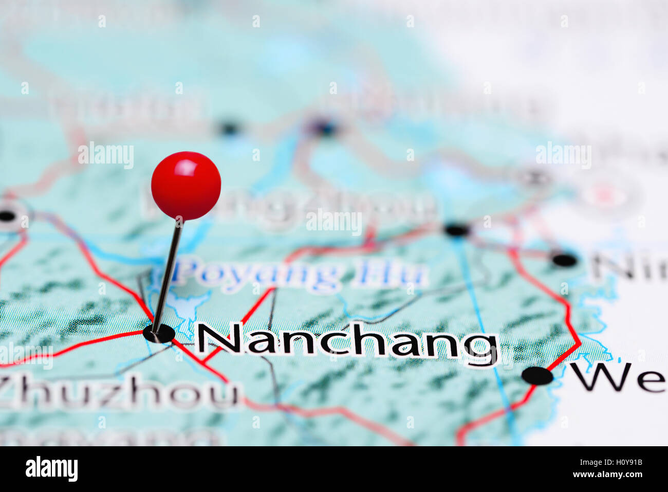 Nanchang pinned on a map of China Stock Photo - Alamy