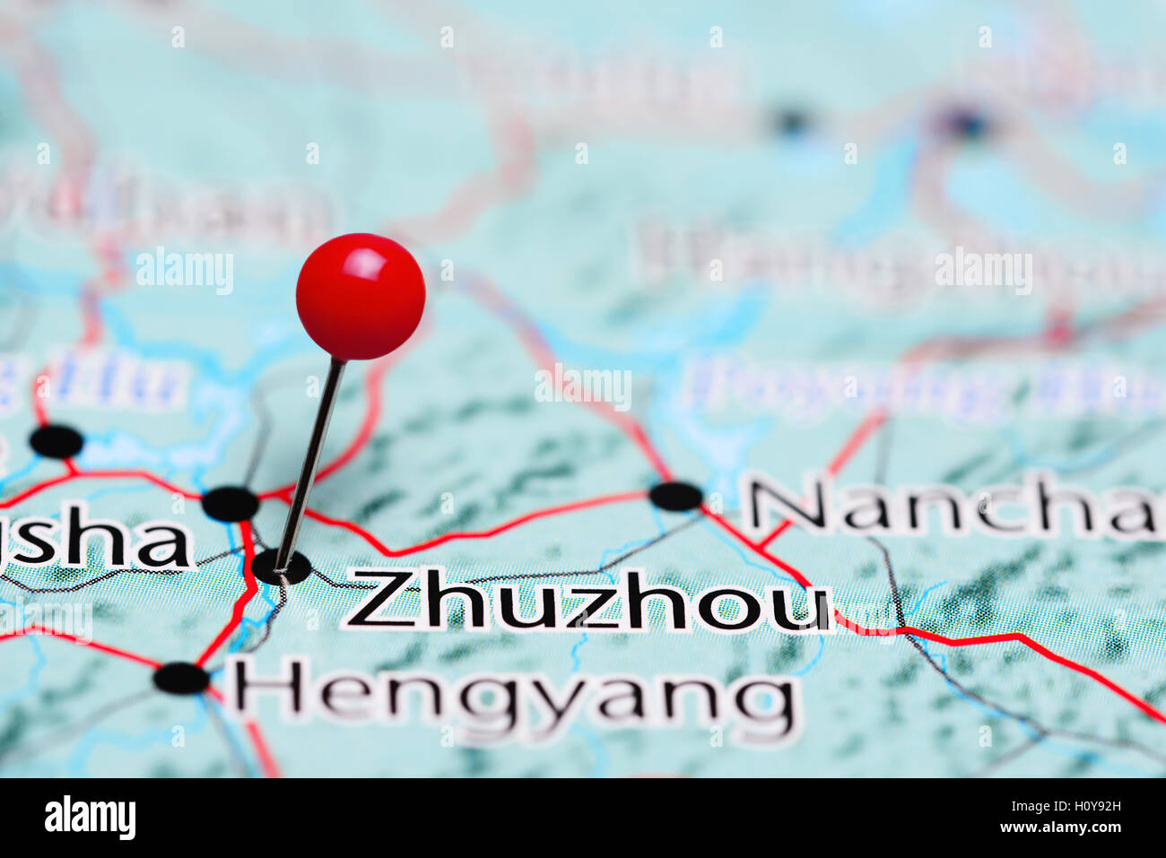 Zhuzhou pinned on a map of China Stock Photo - Alamy
