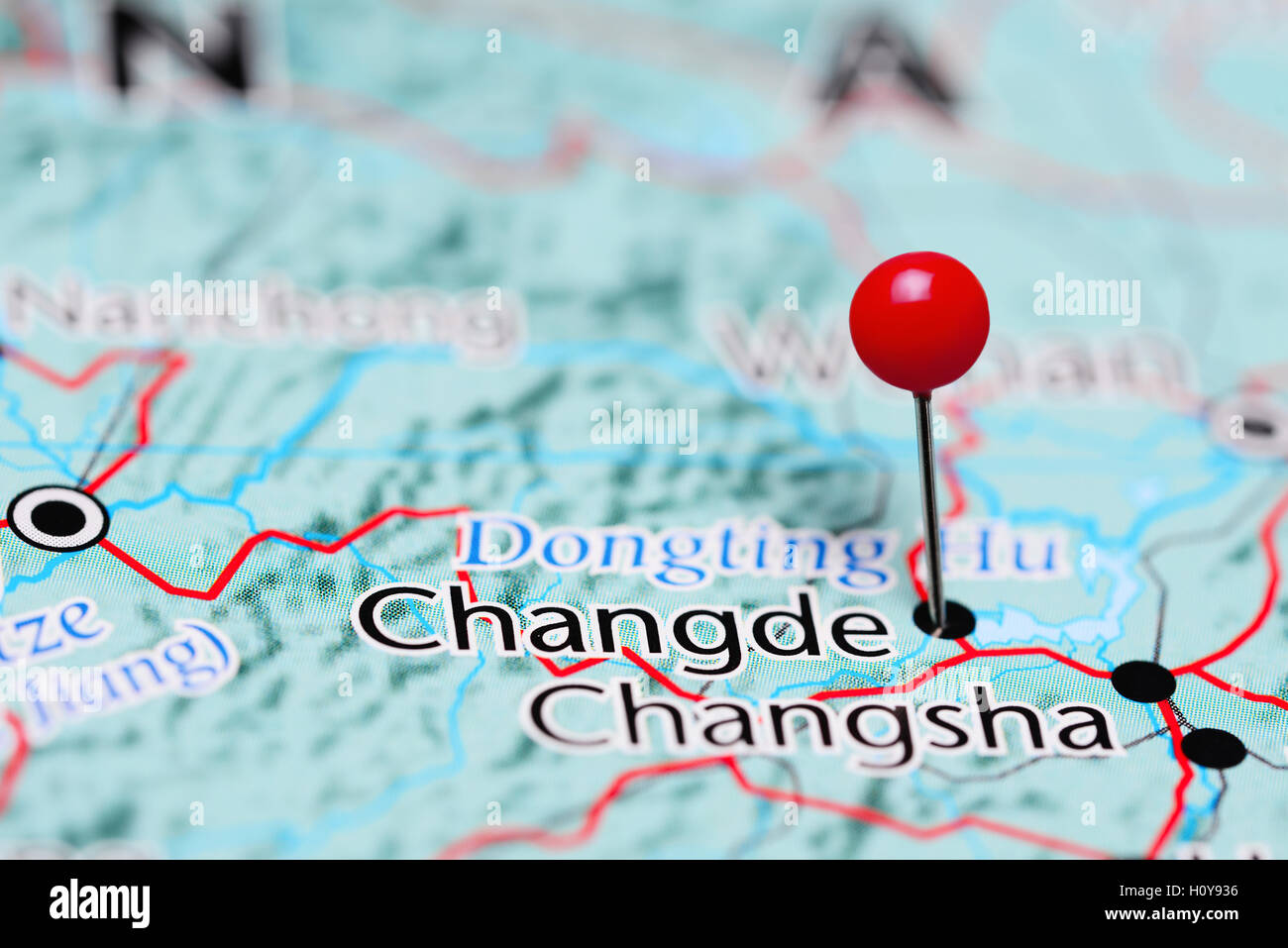 Changde pinned on a map of China Stock Photo - Alamy
