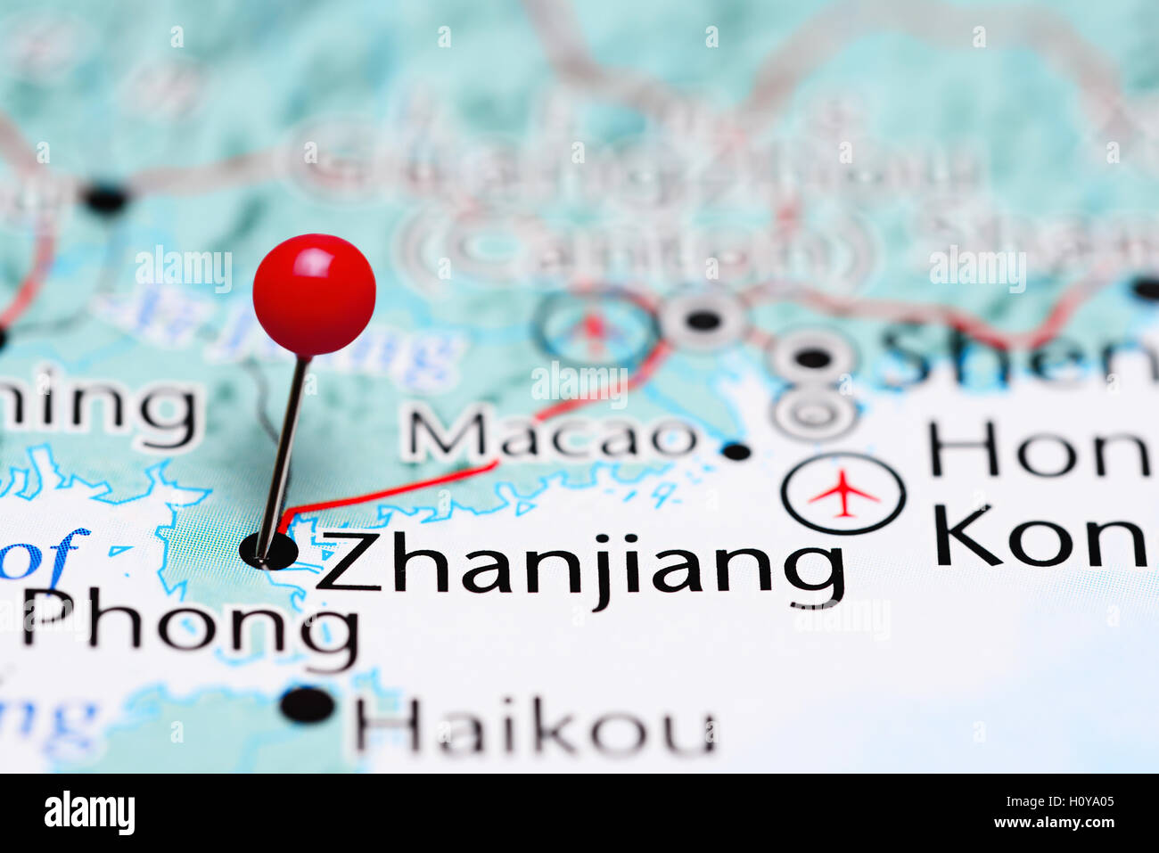 Zhanjiang pinned on a map of China Stock Photo - Alamy