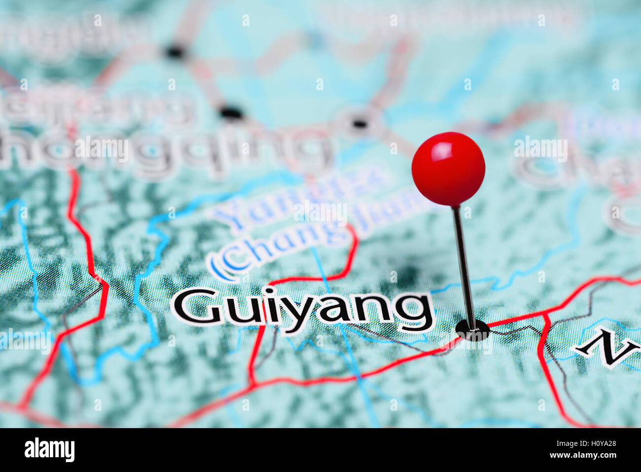 Guiyang pinned on a map of China Stock Photo - Alamy