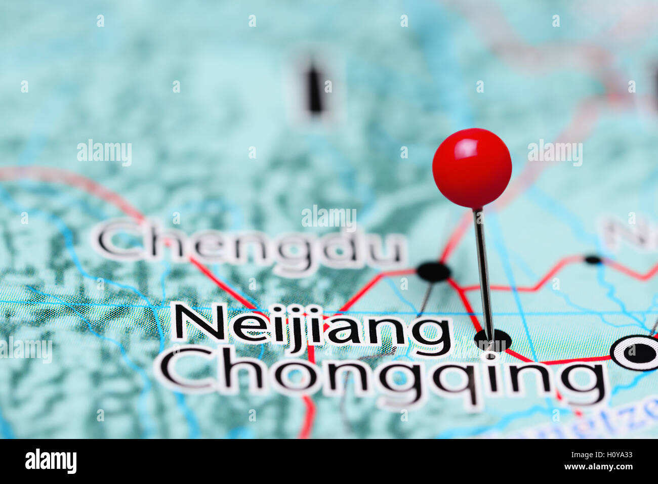 Neijiang pinned on a map of China Stock Photo - Alamy