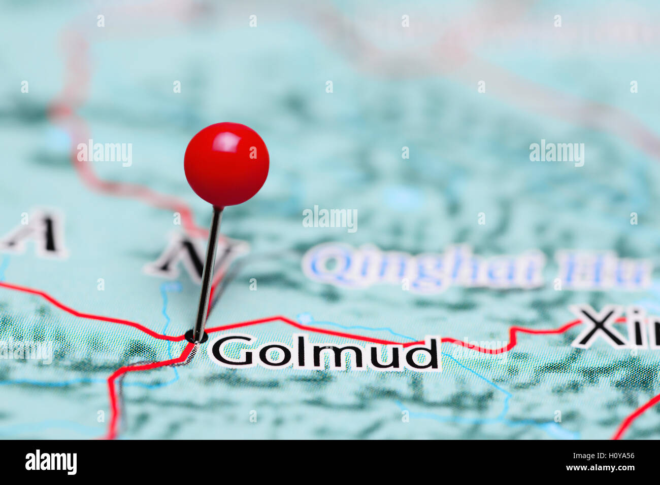 Golmud pinned on a map of China Stock Photo - Alamy