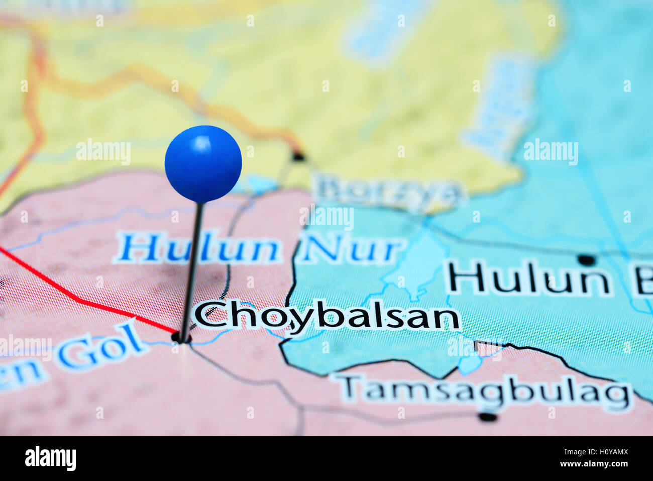 Choybalsan pinned on a map of Mongolia Stock Photo - Alamy