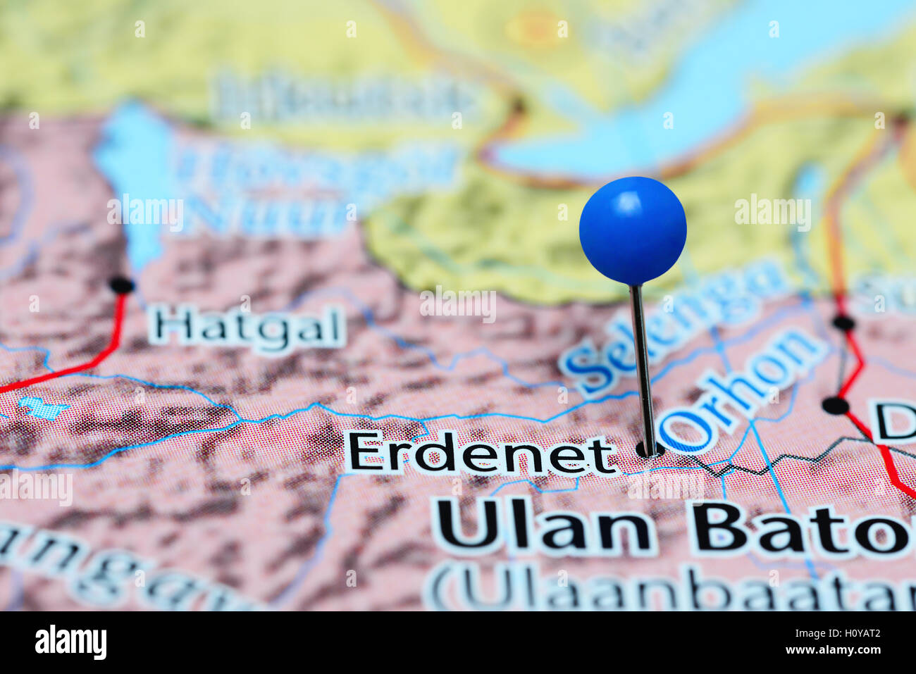 Erdenet pinned on a map of Mongolia Stock Photo - Alamy