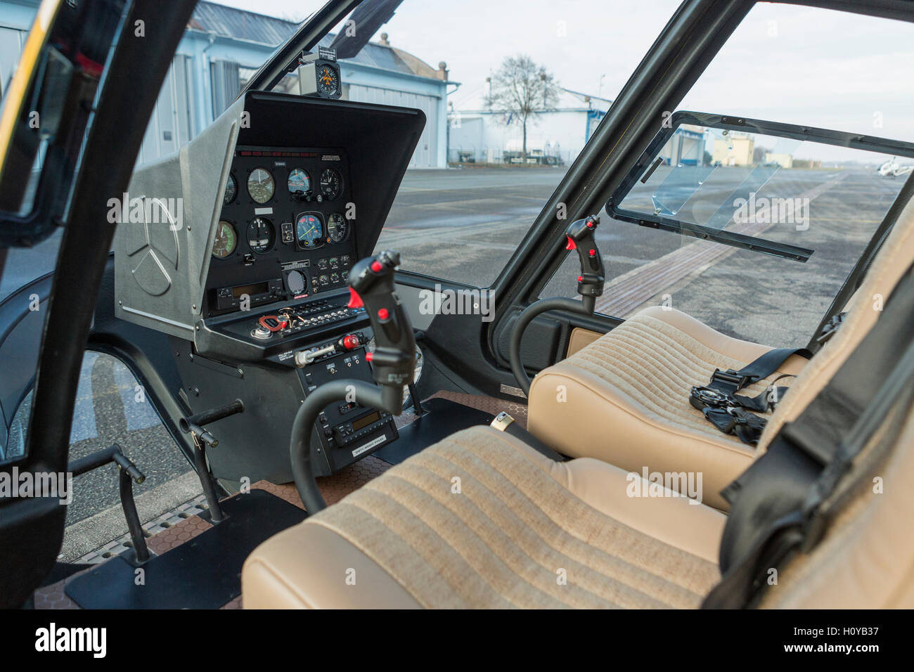 Cockpit helicopter - Instruments panel. Interior of helicopter control ...