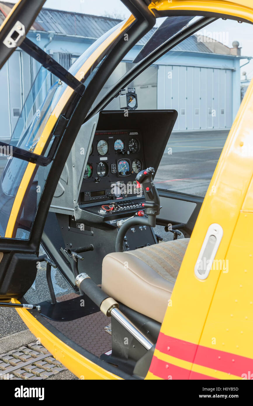 Cockpit helicopter - Instruments panel. Interior of helicopter control ...
