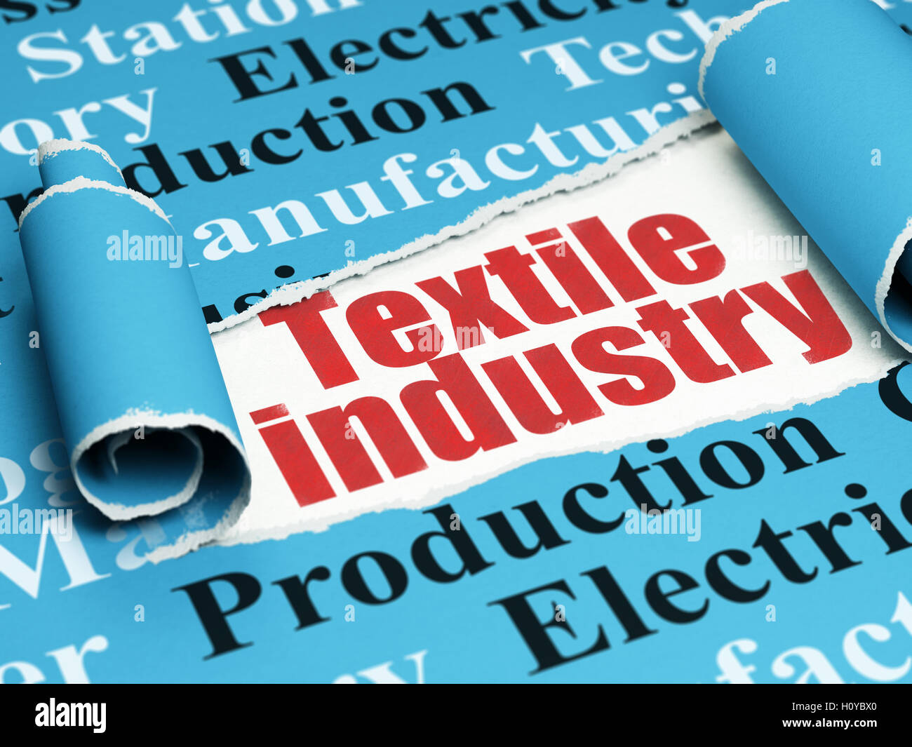 Industry concept: red text Textile Industry under the piece of torn ...