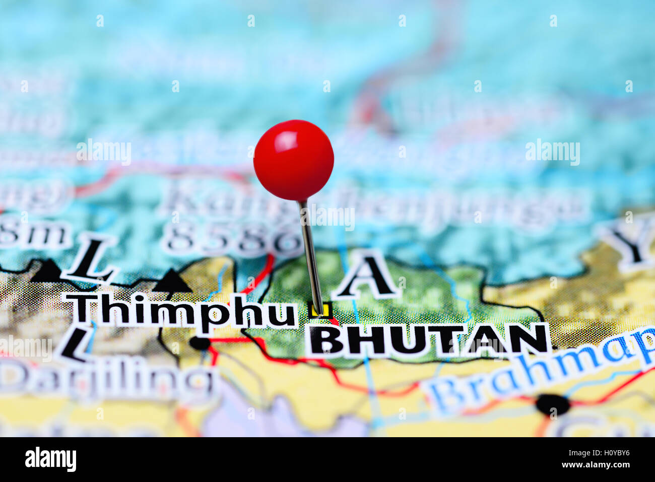 Thimphu pinned on a map of Bhutan Stock Photo - Alamy