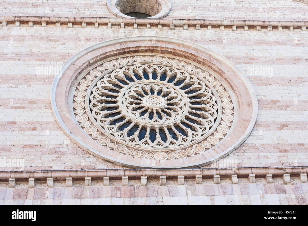 Assisi Umbria Italy the rose window of Santa Chiara Cathedral Stock ...