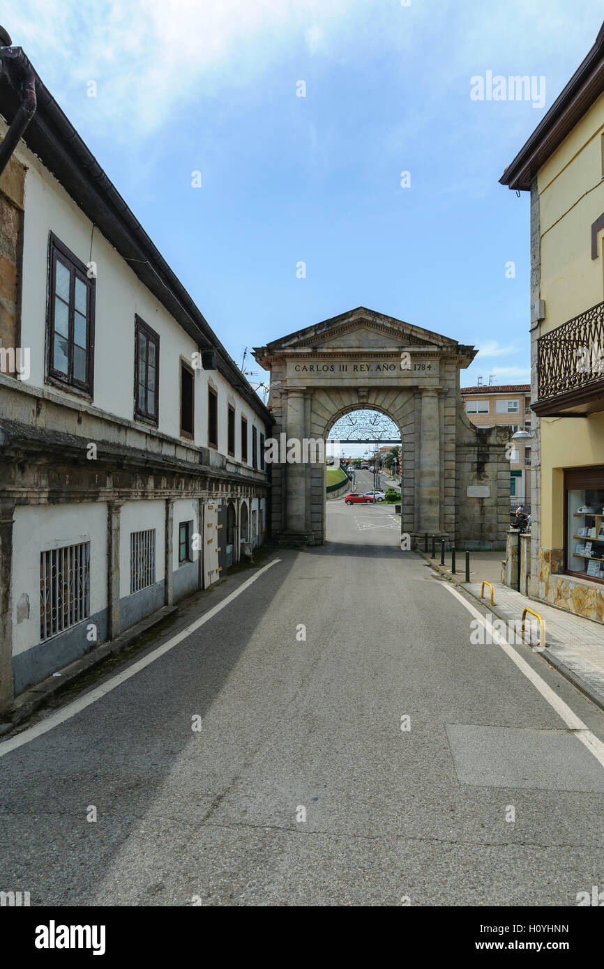 Stone arch Carlos III in the town of Cavada, Cantabria, Spain Stock ...