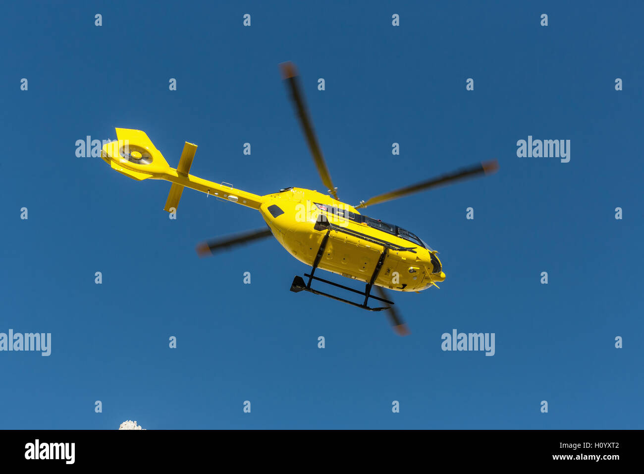 Yellow helicopter used for rescue operations, On the ground in ...