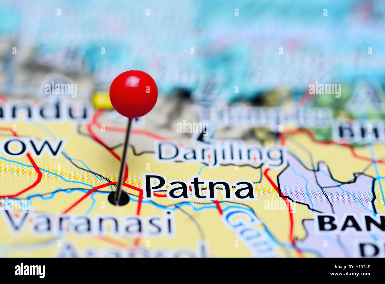 Patna pinned on a map of India Stock Photo - Alamy