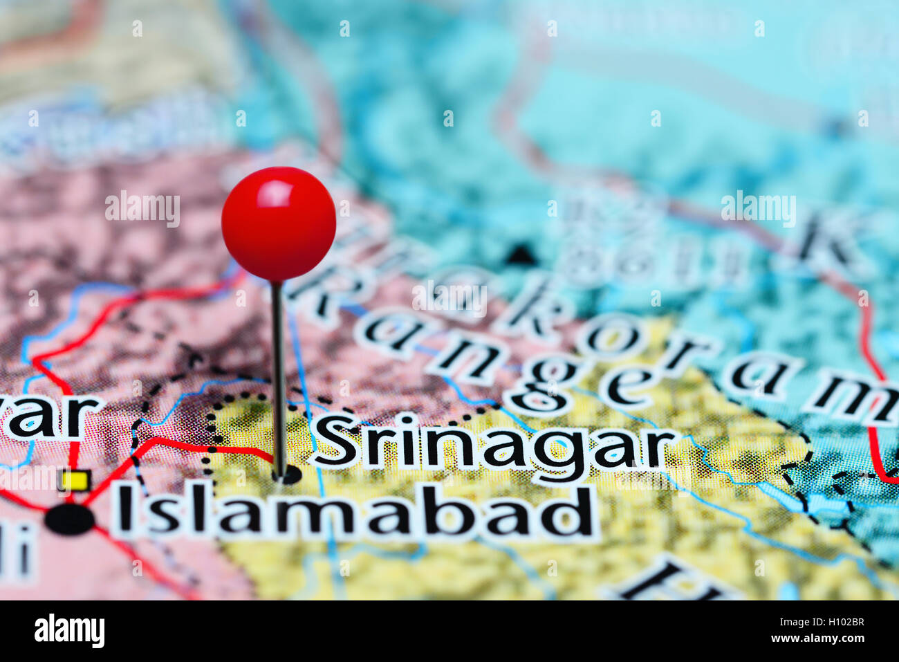 Srinagar pinned on a map of India Stock Photo - Alamy