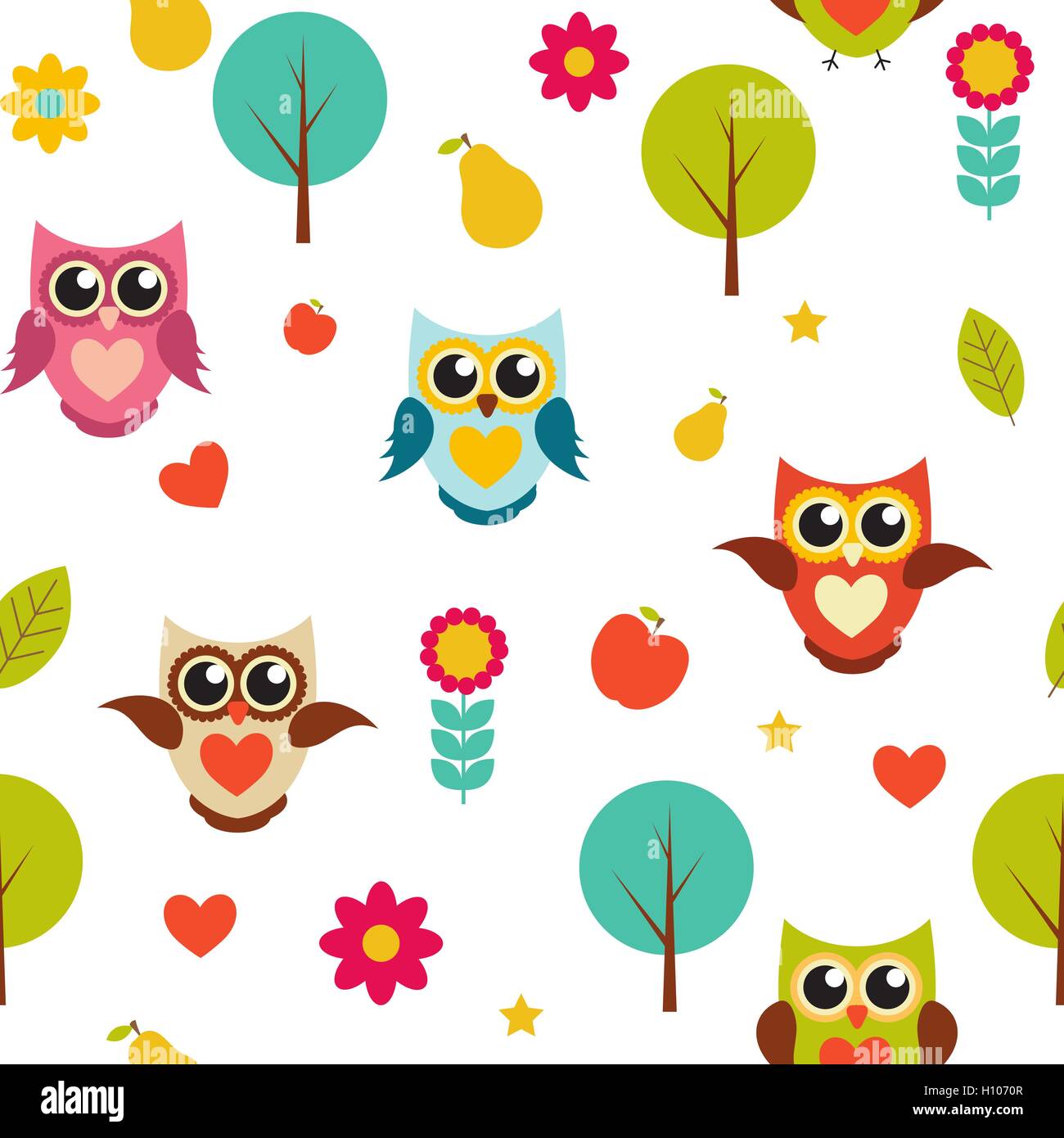 Cute Owl Seamless Pattern Background Vector Illustration Stock Vector ...