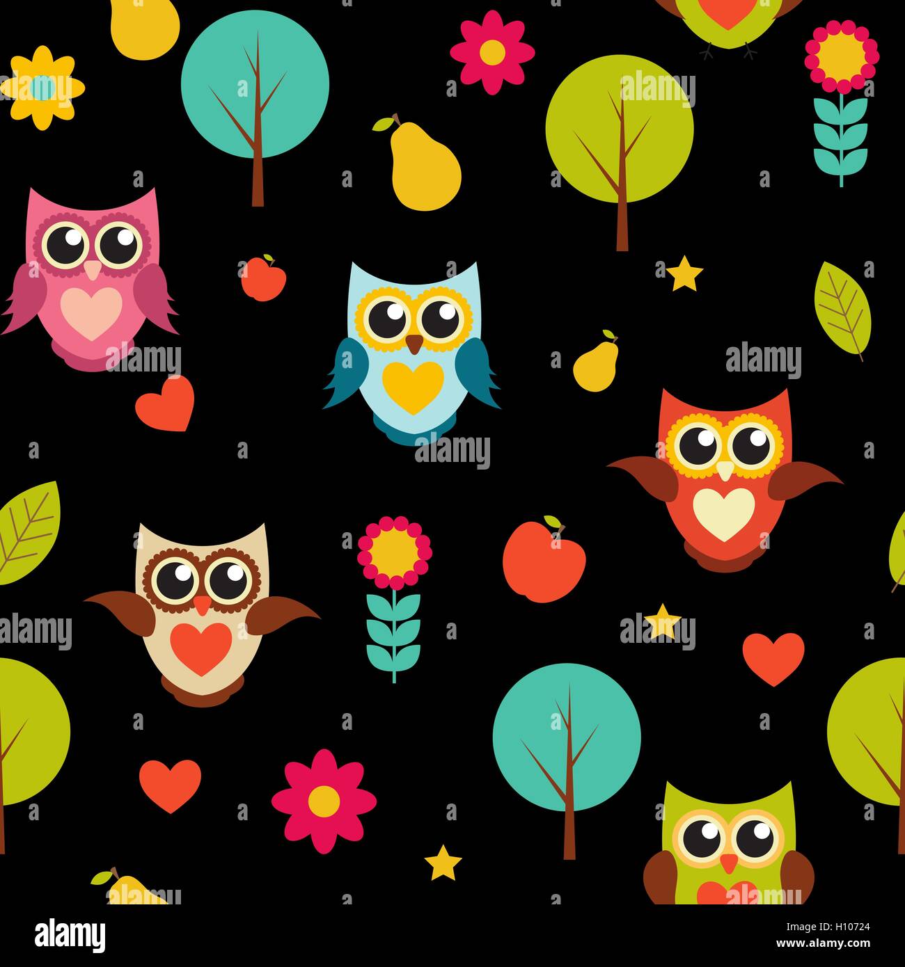 Cute Owl Seamless Pattern Background Vector Illustration Stock Vector ...