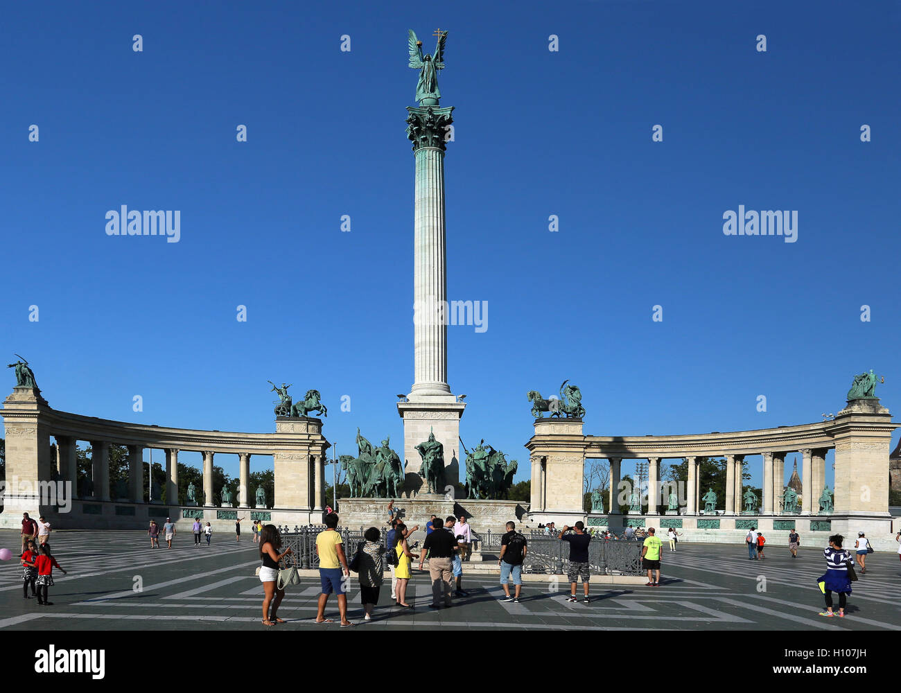 Hero Square, Arch Angel Gabriel Statue, Budapest, Hungary Stock Photo ...