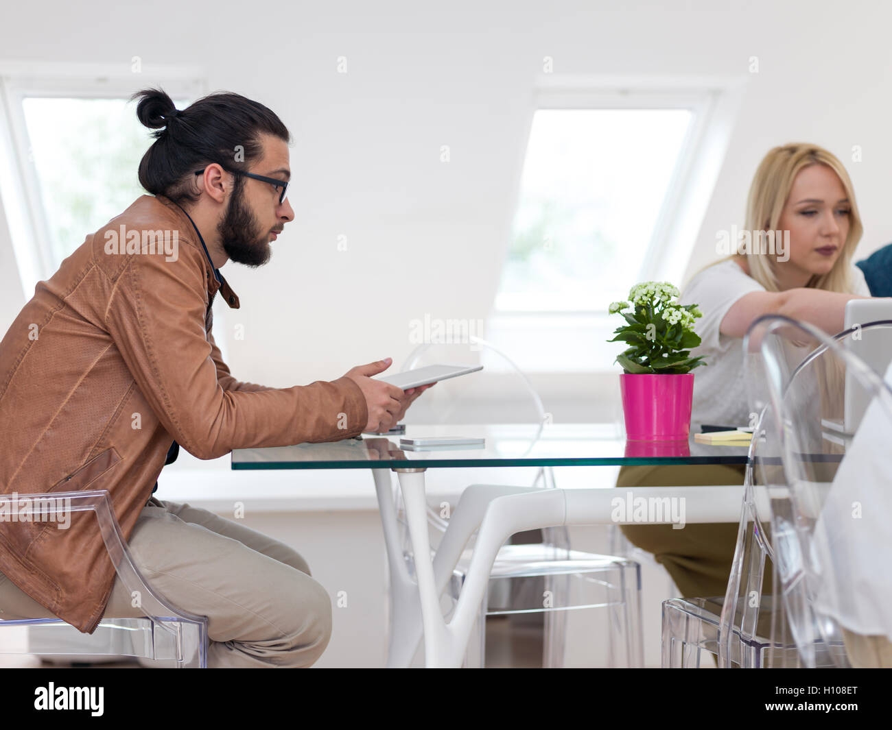 Coworkers team brainstorm in modern office, team building plan and ...