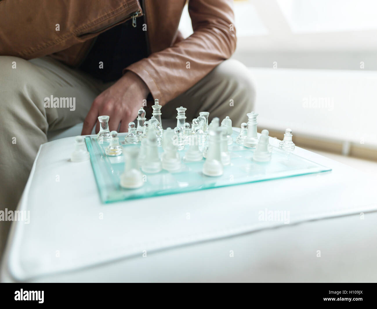 A man playing chess and thinking about a suitable strategy Stock Photo ...