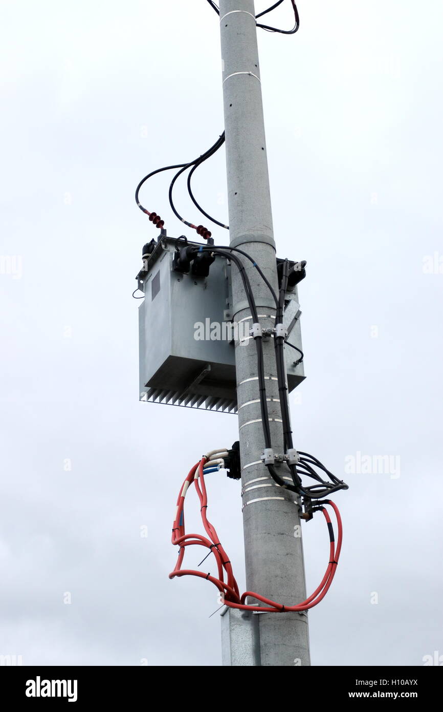 Three phase transformer and power lines in Melbourne Victoria Australia ...