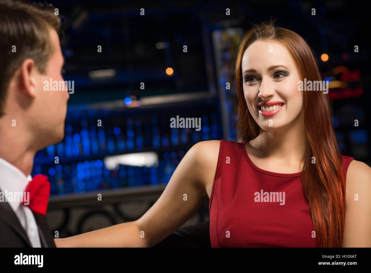 portrait of a woman in a nightclub Stock Photo - Alamy