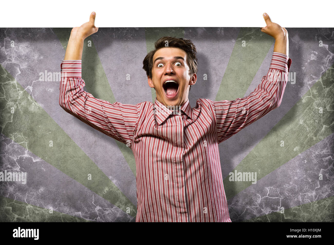 man holding a banner Stock Photo - Alamy