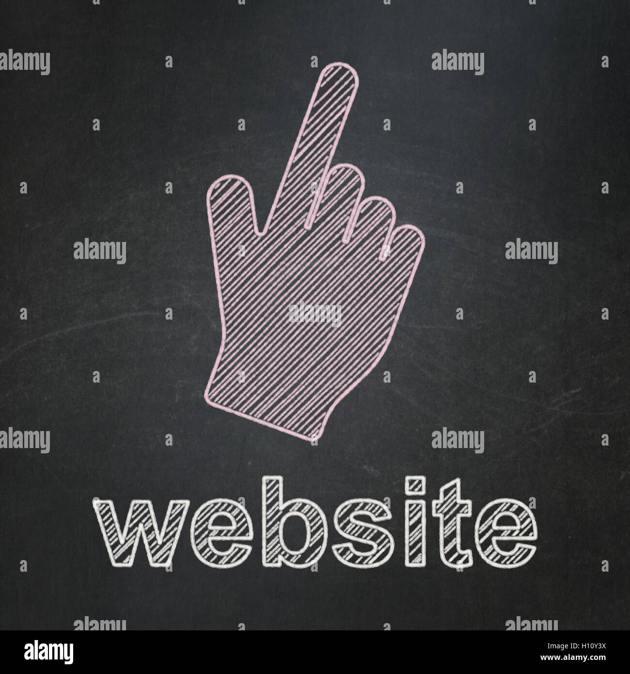 Web Design Concept Mouse Cursor And Website On Chalkboard Background